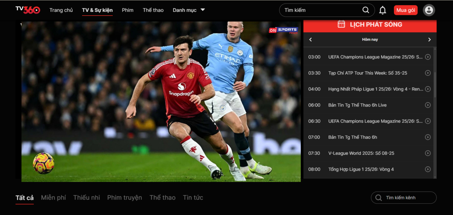 Danh sách các kênh xem lại bóng đá Ngoại hạng Anh trên TV360
